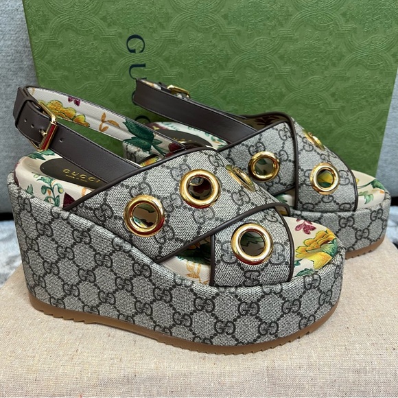 Gucci | Shoes | Gucci Angelina Gg Logo Eyelet Platform Sandal Wedge 385 ...